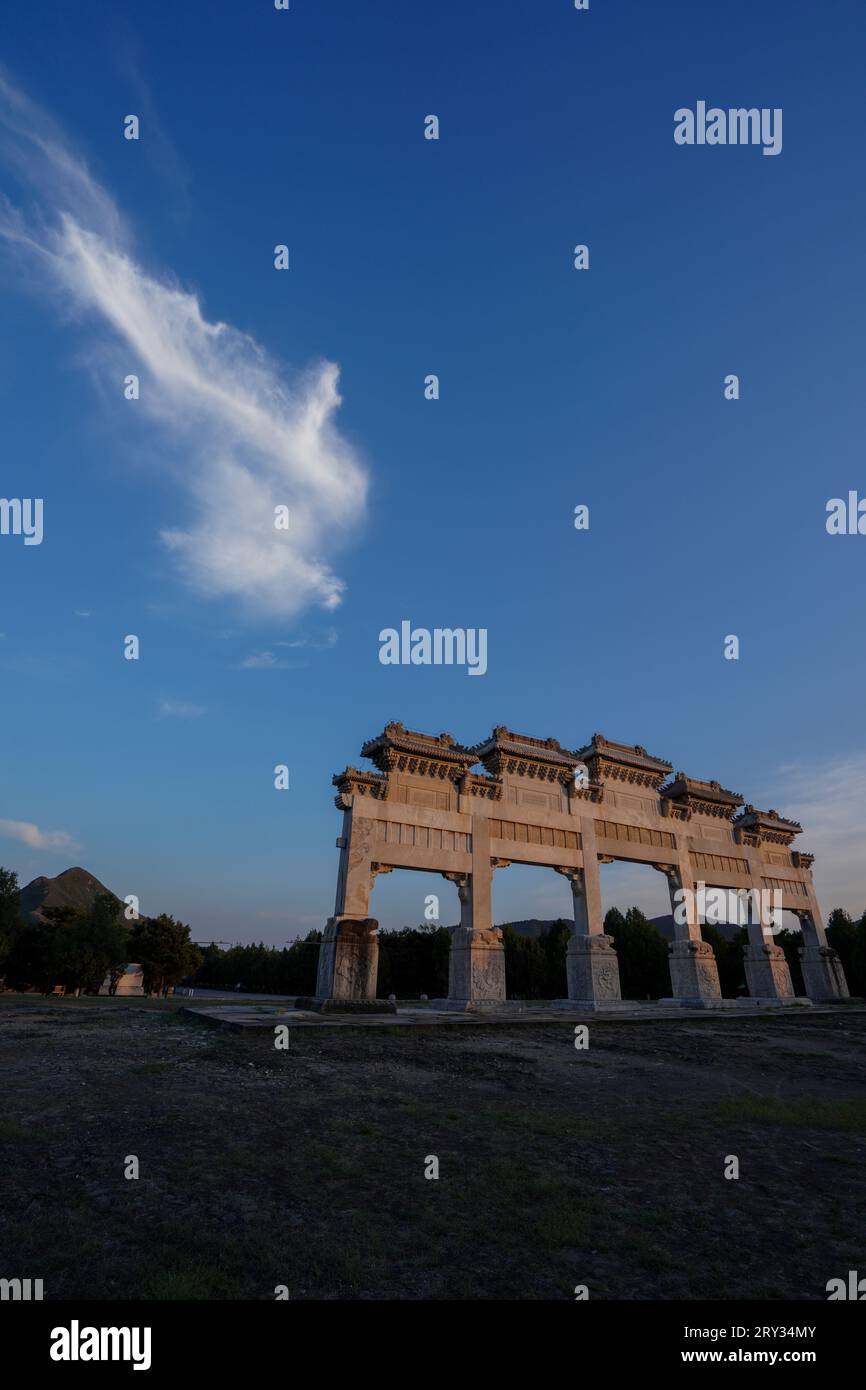 Zunhua City, China - May 13, 2023: The exquisite stone memorial archway ...