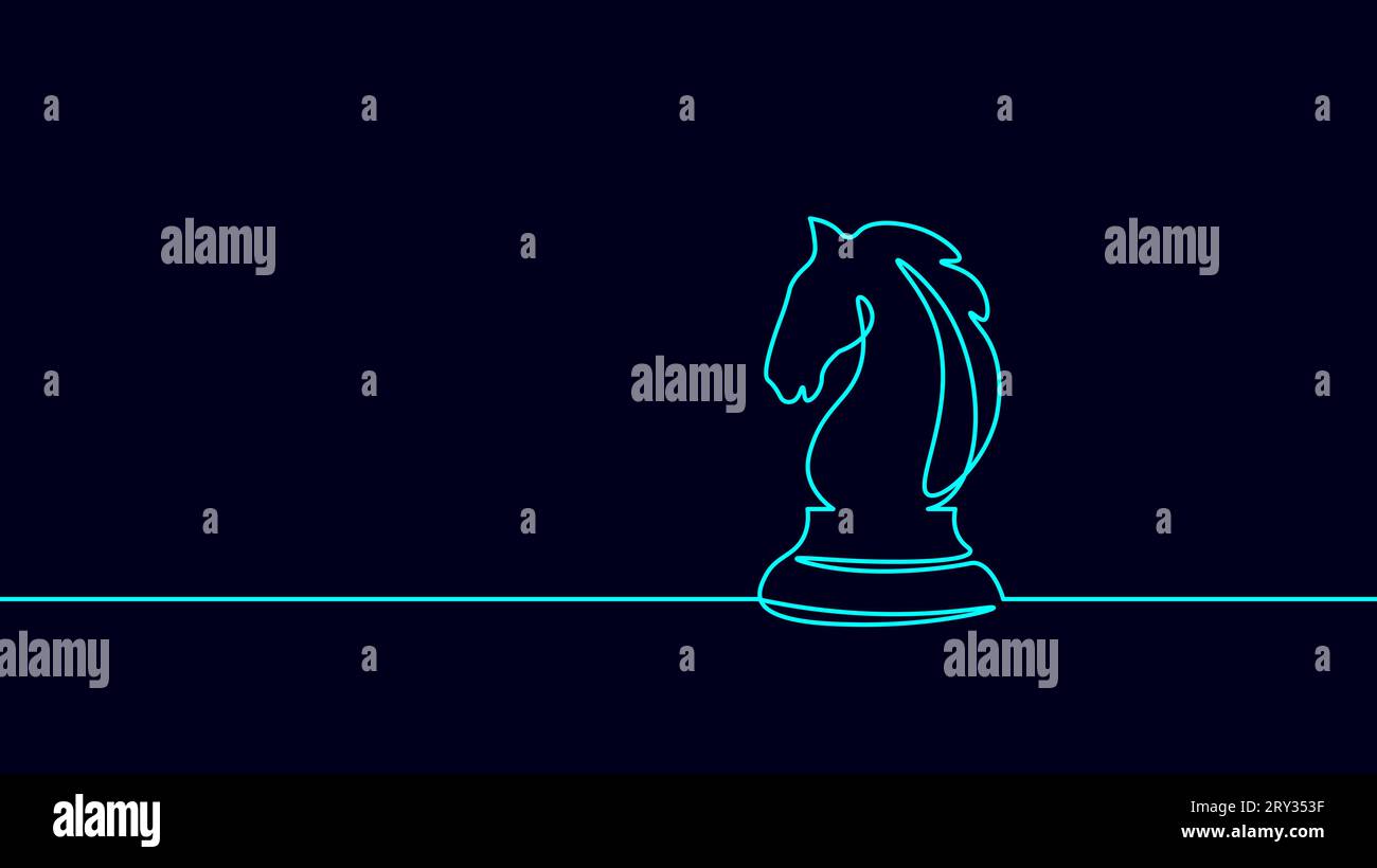 One line chess knight silhouette drawing. Continuous line sketch play ...