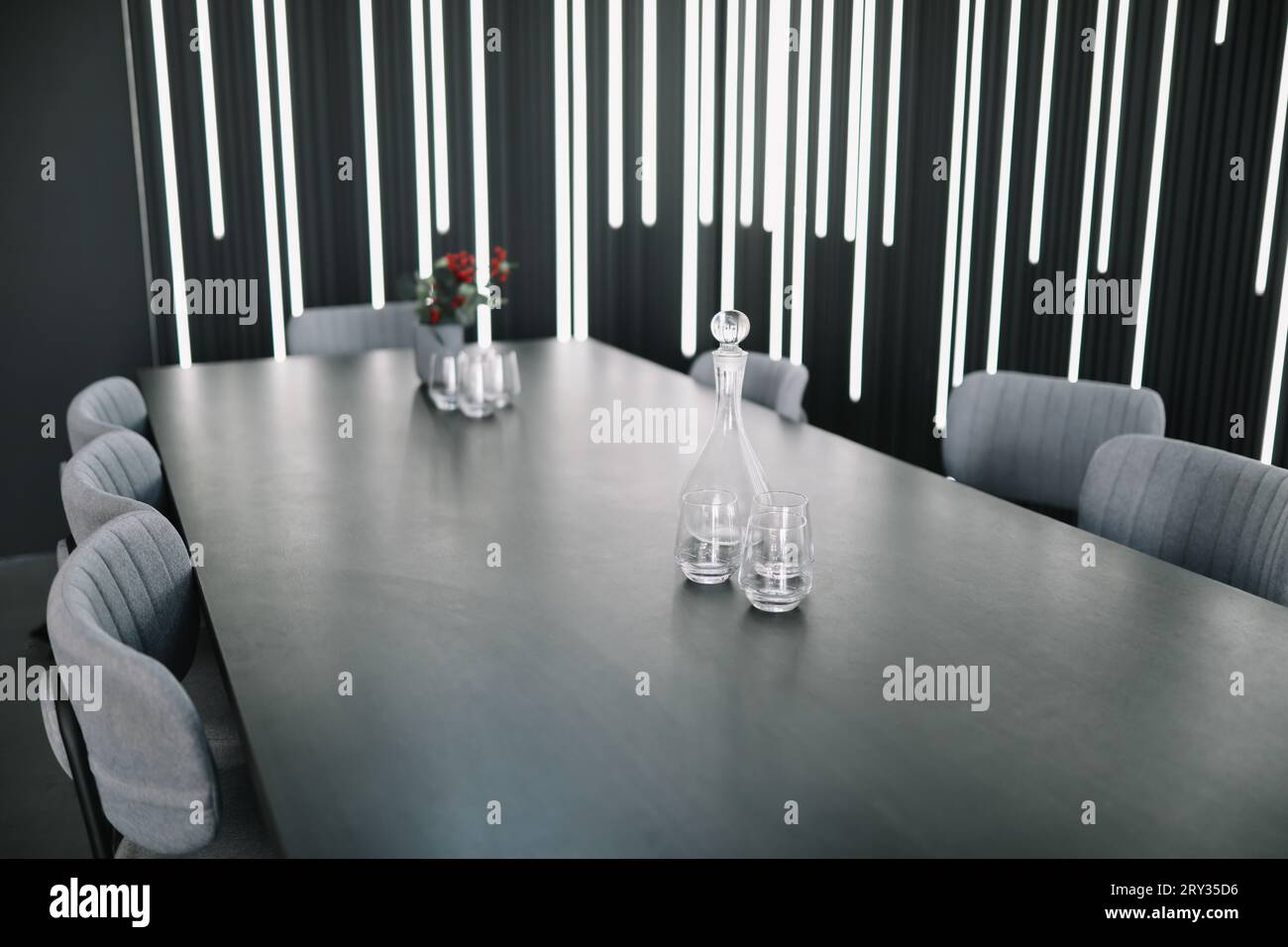 Modern conference room with furniture. Table in empty corporate ...