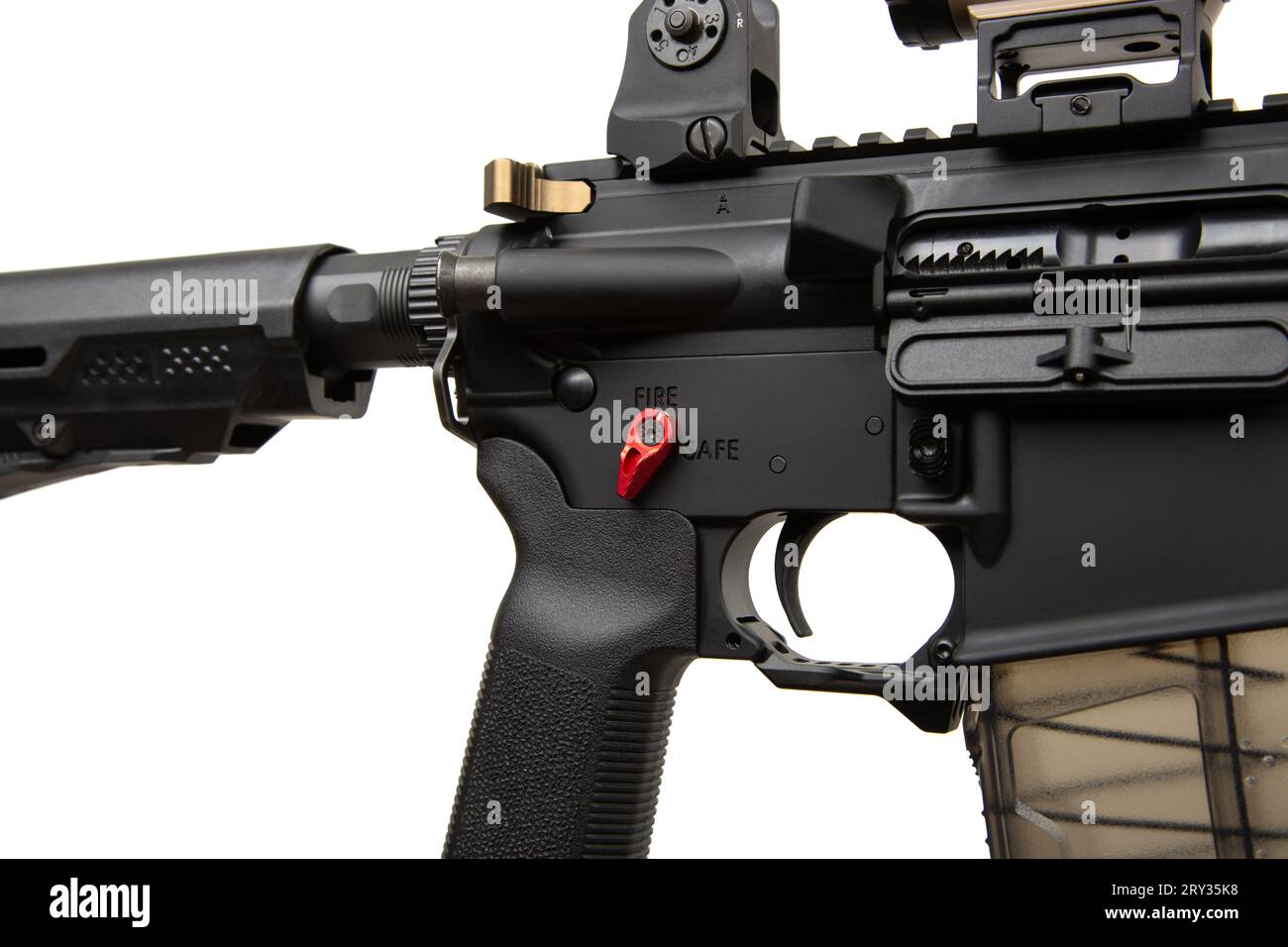 Close-up of the trigger of an automatic rifle. Weapons for police ...