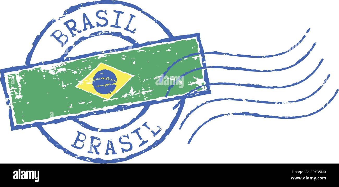 Postal grunge stamp 'Brazil'. Portuguese inscription. White background ...