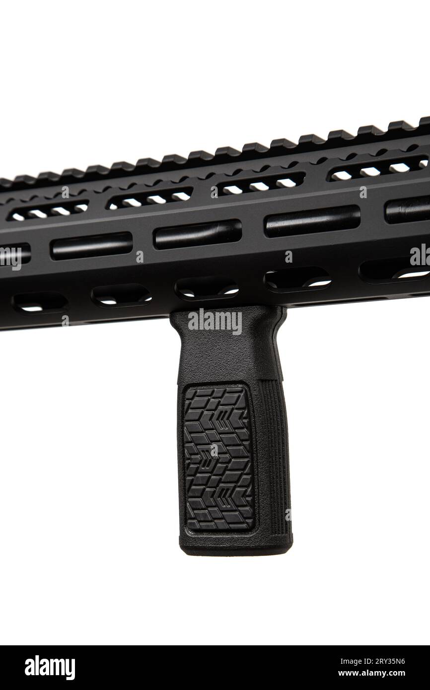 Close-up of the additional handle on an automatic rifle. Weapons for ...