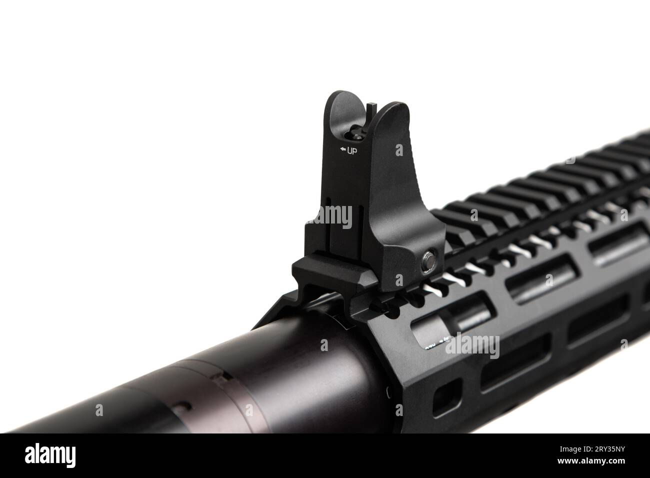 Close-up of sights on an automatic rifle. Weapons for police, special ...