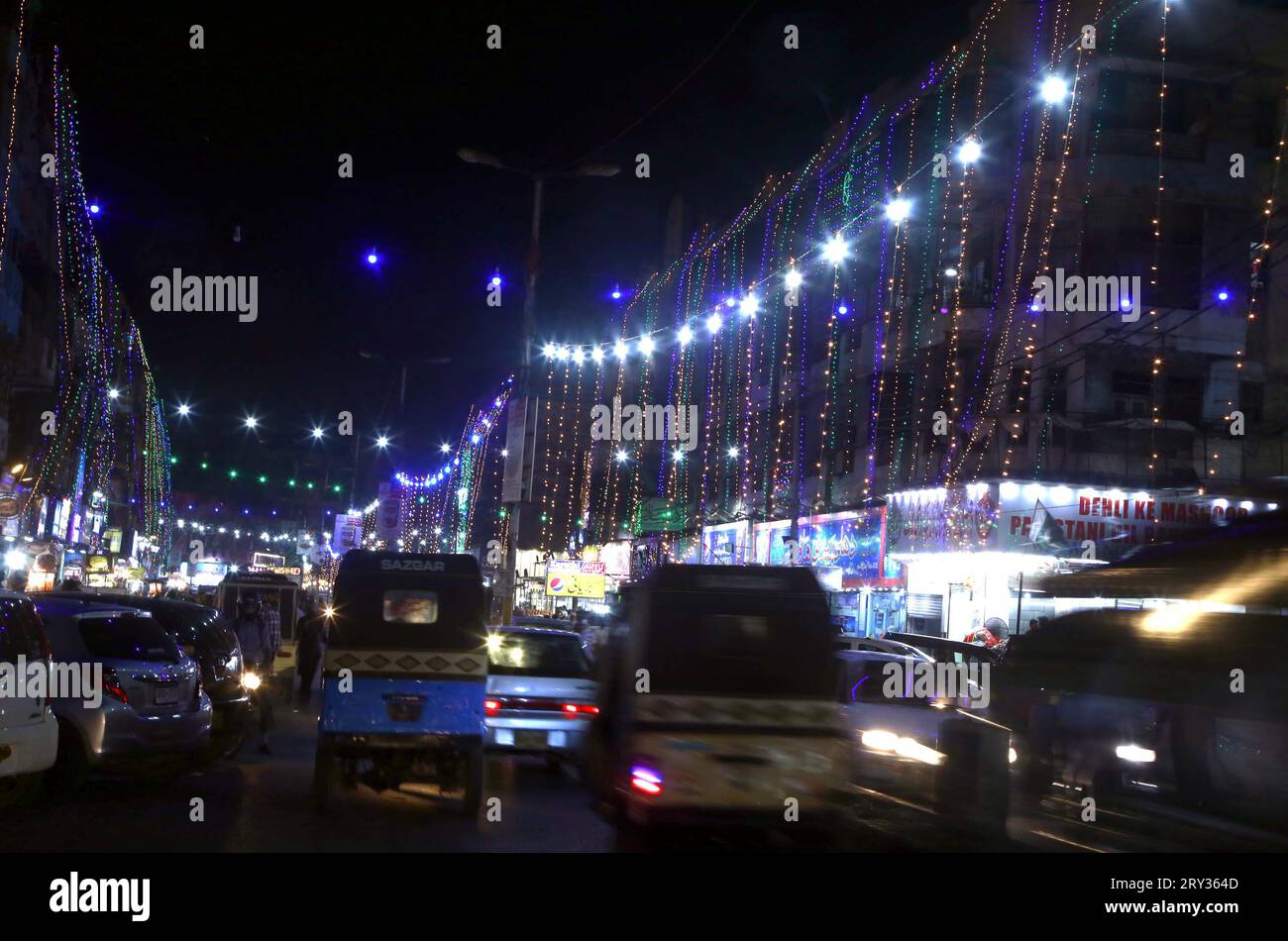 A beautiful illuminated view of street in connection of 12th Rabi-ul ...