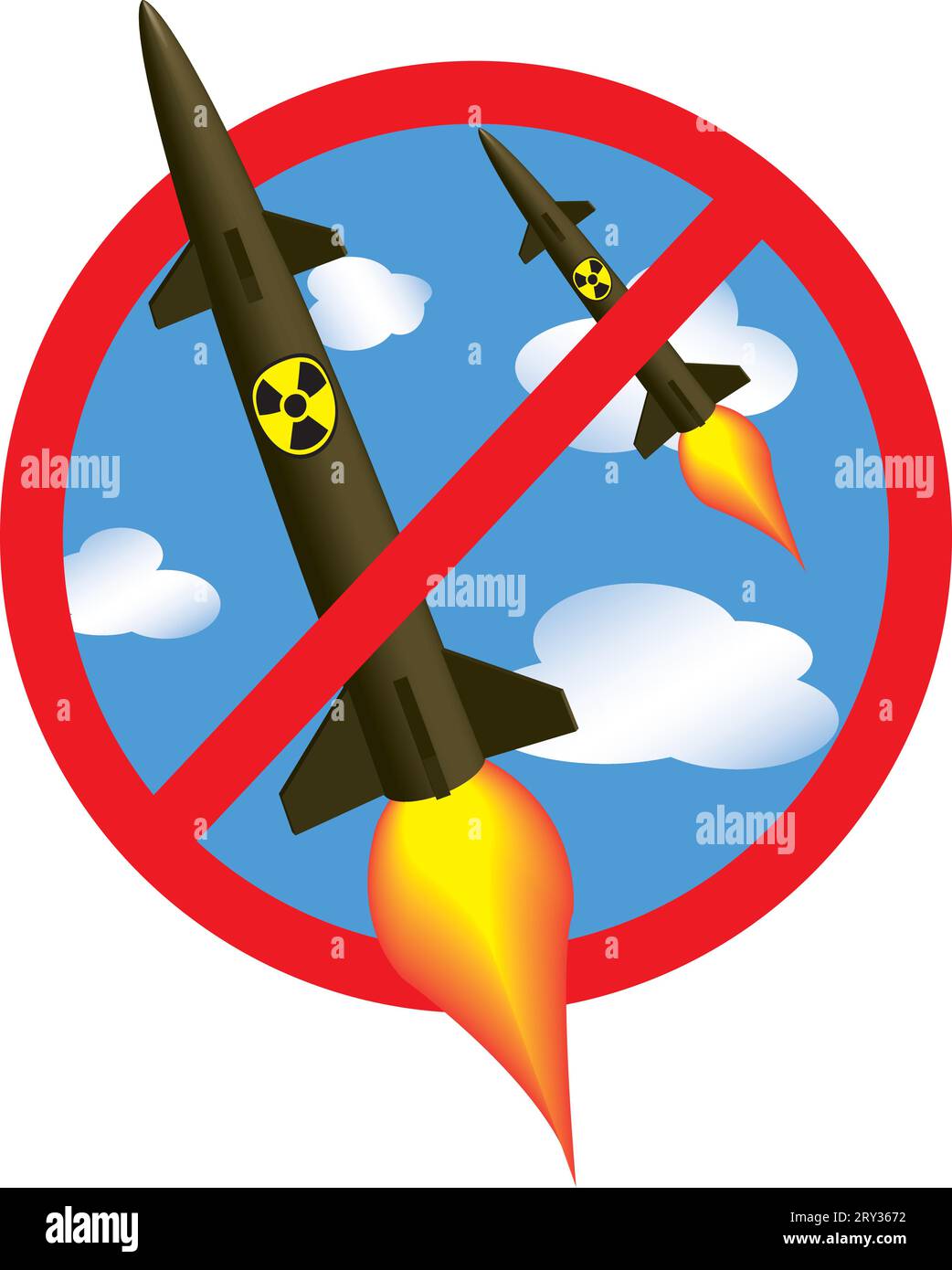 Launched nuclear rockets within stop sign. Sky background.Vector ...