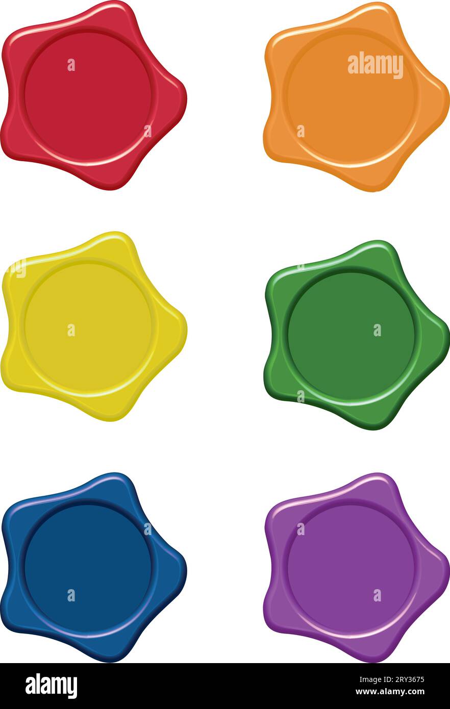 Vector template set with multicolor wax seals (red, orange, yellow ...