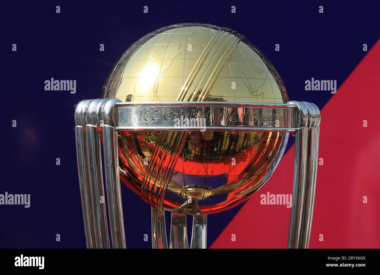 New Delhi, India. 28th Sep, 2023. View of the ICC World Cup 2023 trophy ...