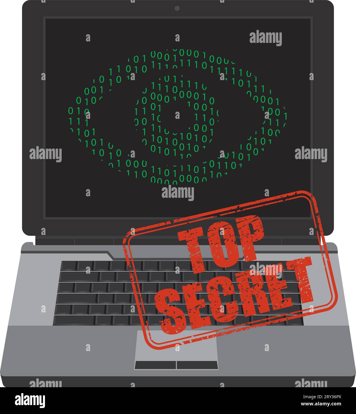 Laptop with eye and top secret grunge stamp. Internet control and ...