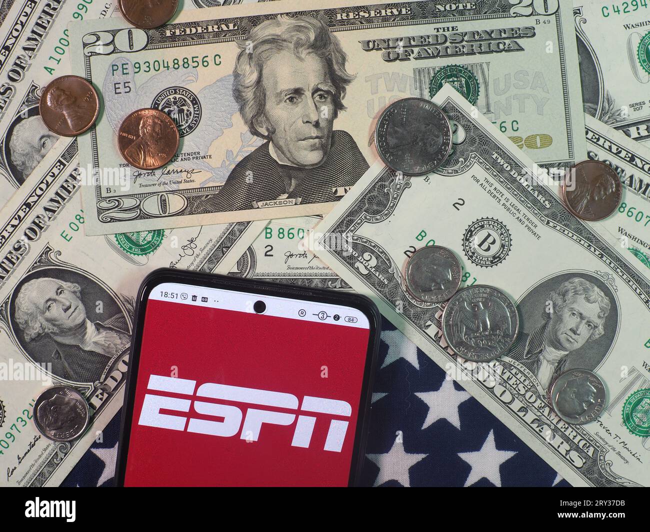 In this photo illustration, ESPN Inc. logo seen displayed on a ...