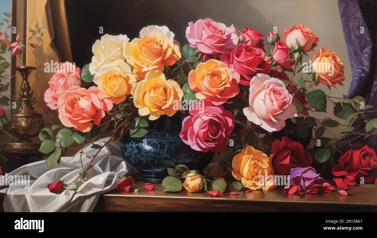 An artistic masterpiece titled "Still Life with Blooms" depicts the ...