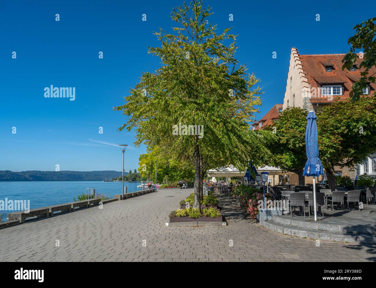 Ueberlingen on Lake Constance, lakeside promenade. Baden-Wuerttemberg ...
