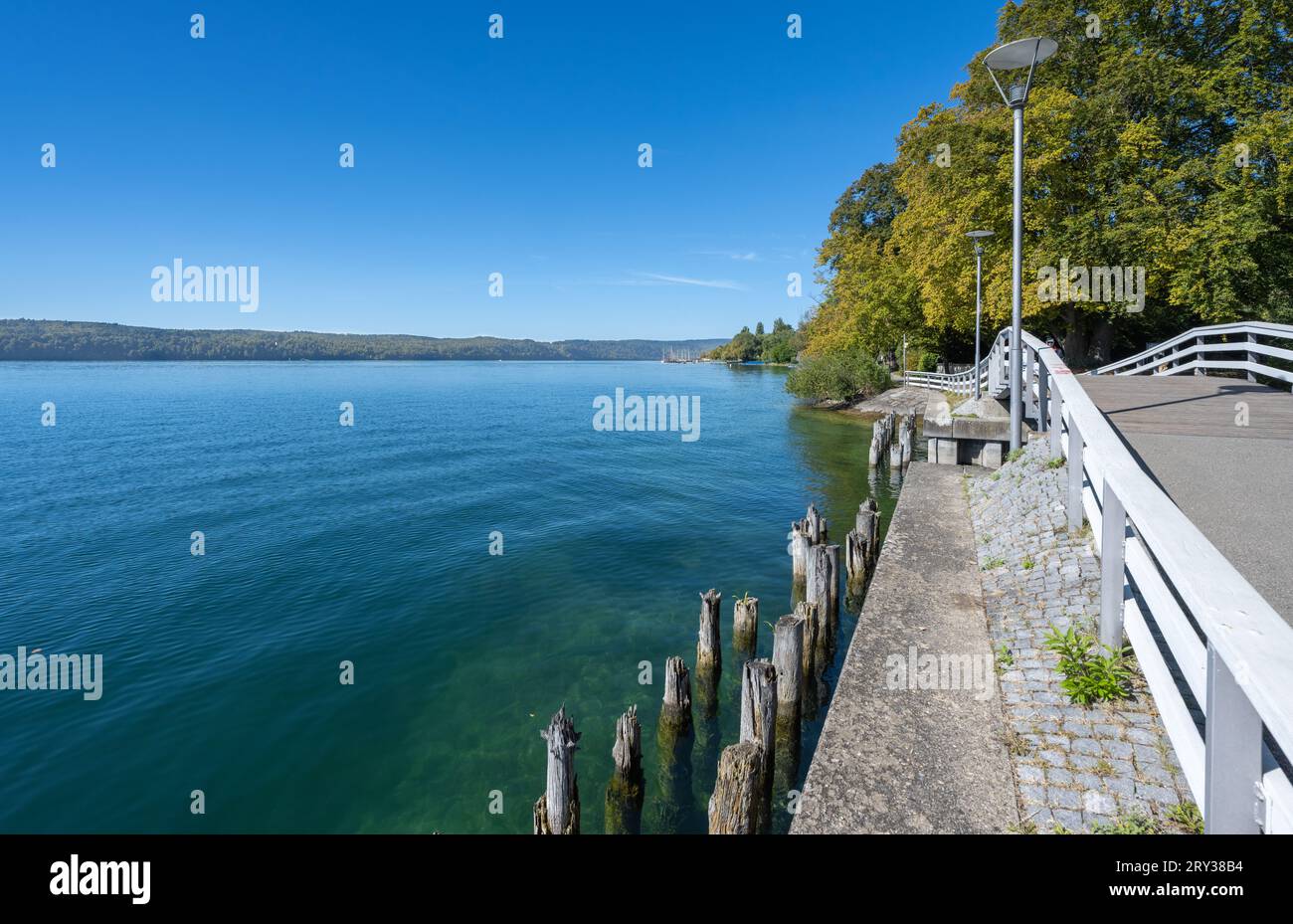 Ueberlingen on Lake Constance, lakeside promenade. Baden-Wuerttemberg ...