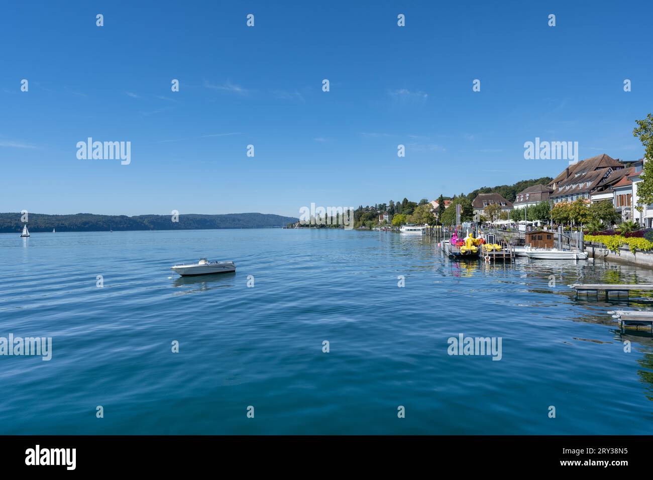 Ueberlingen on Lake Constance, lakeside promenade. Baden-Wuerttemberg ...
