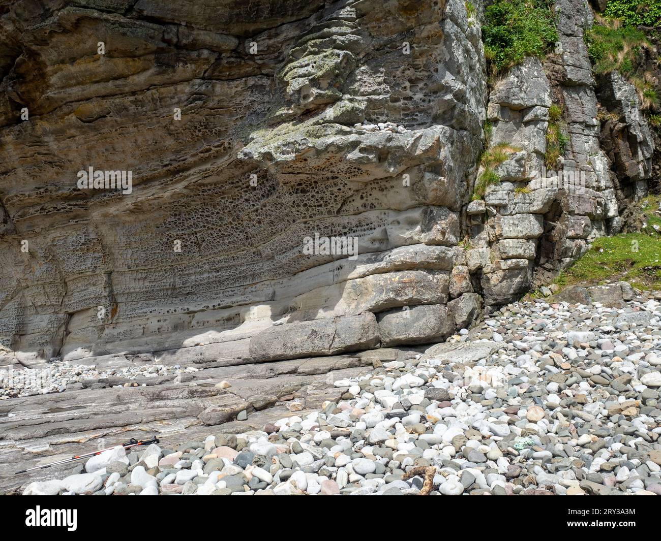 Honeycomb weathering in some Jurassic sandstone at Elgol, Isle of Skye ...