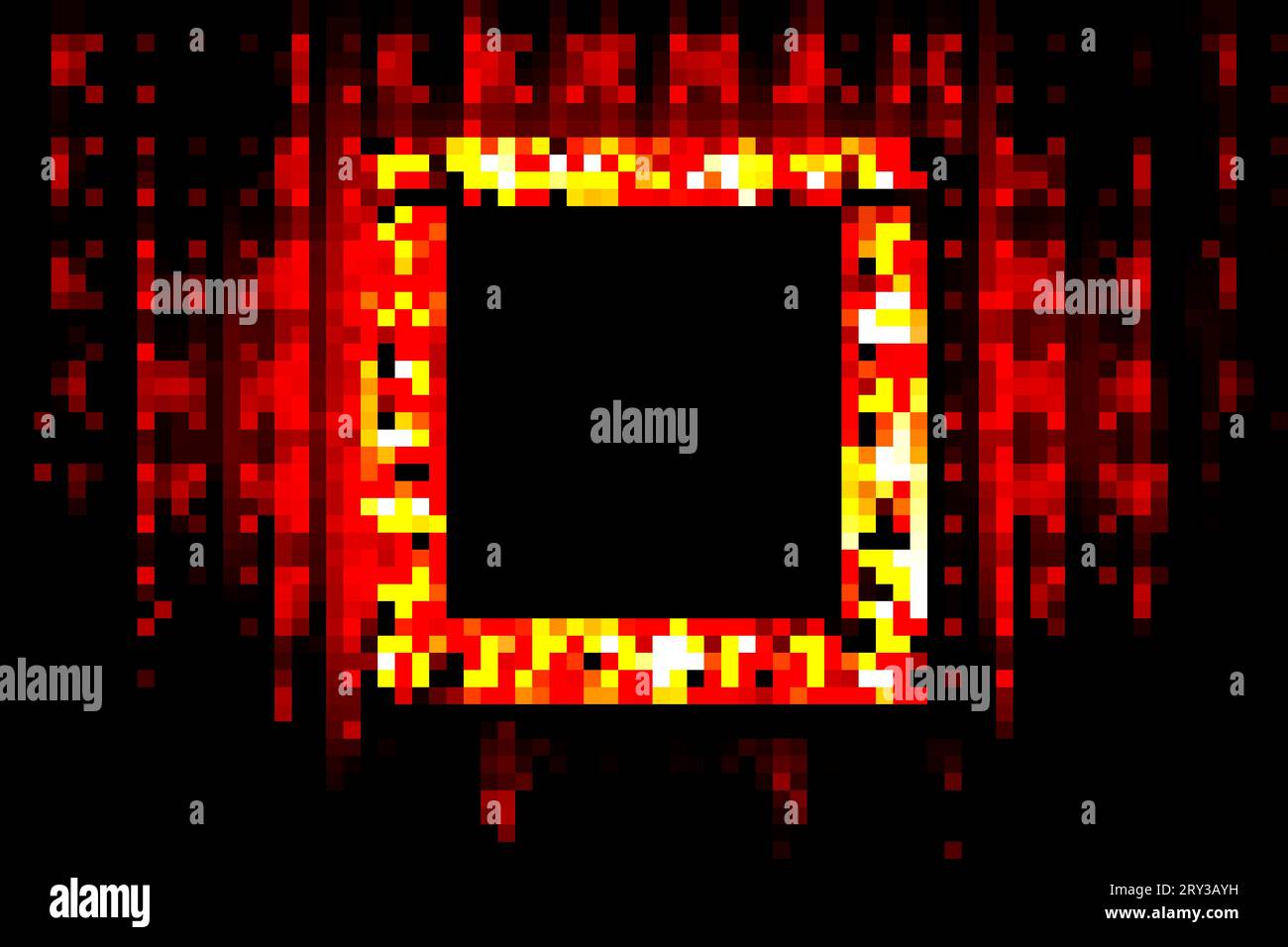 Vintage square gold frame with light bulbs on a red curtain background ...