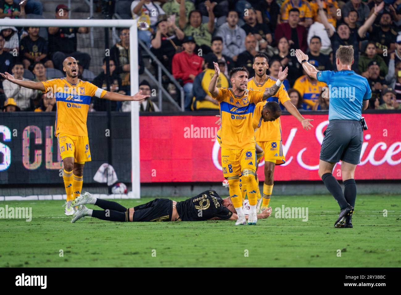 Tigres UANL midfielder Fernando Gorriarán (8) reacts to a call after ...