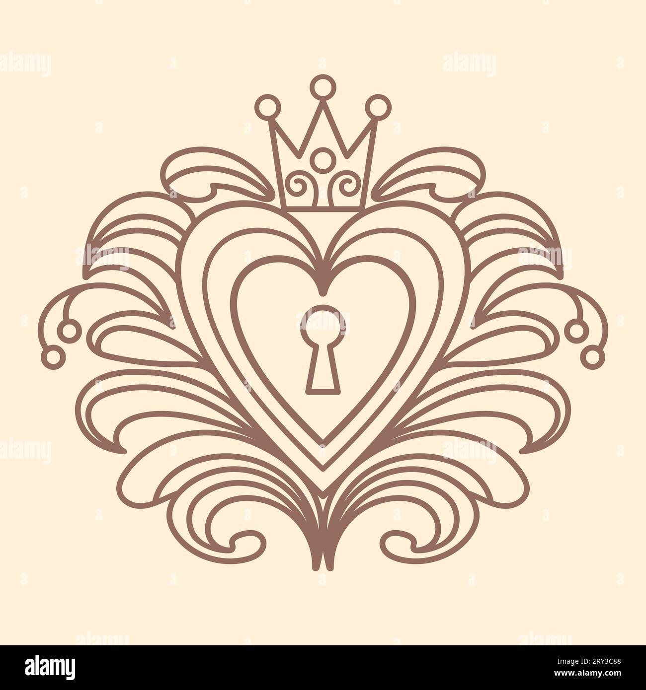 Vintage castle in Gothic style. Filigree heart with crown, floral motif ...