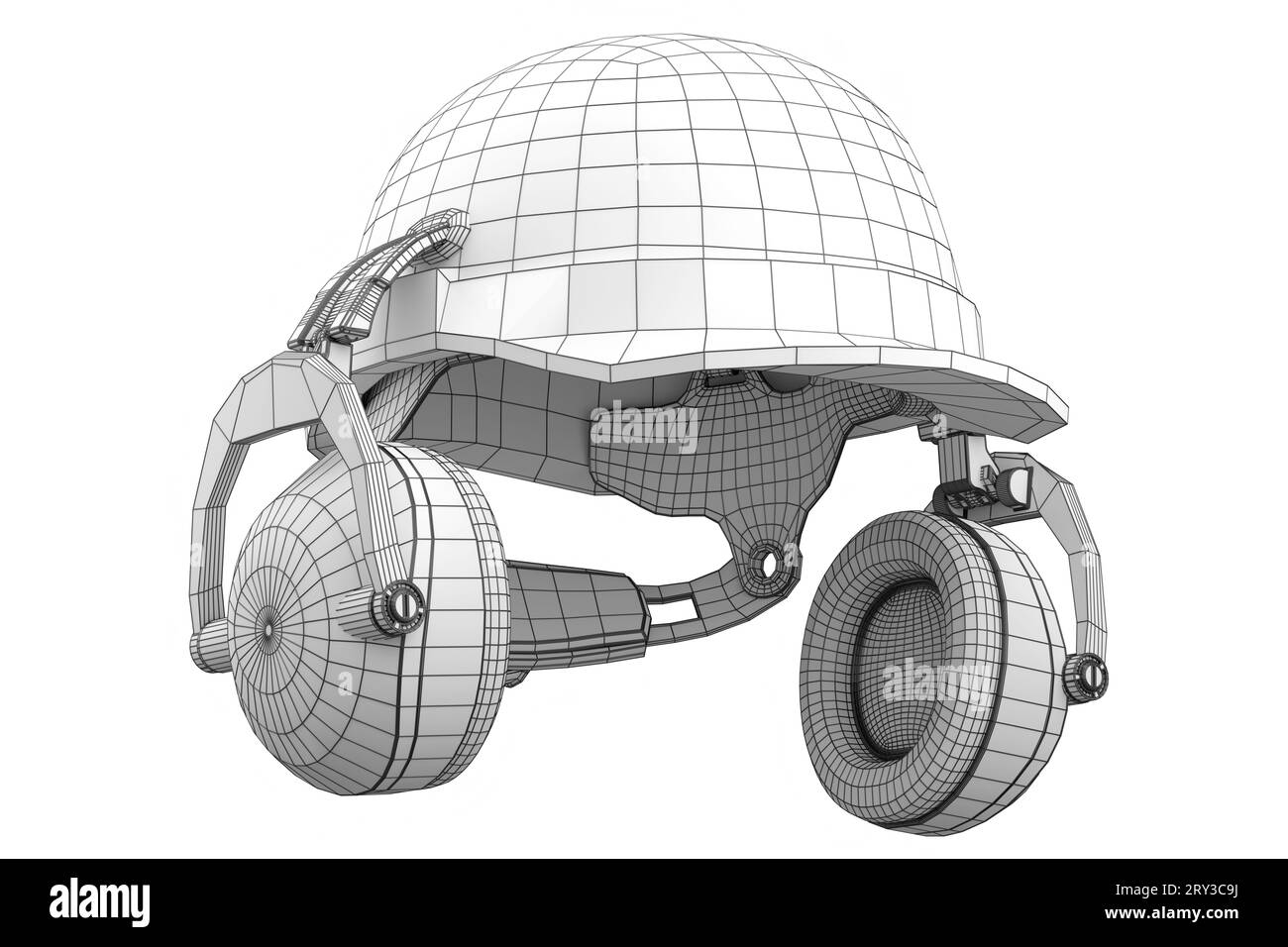 Safety helmet or hard cap and earphones muffs isolated on white ...