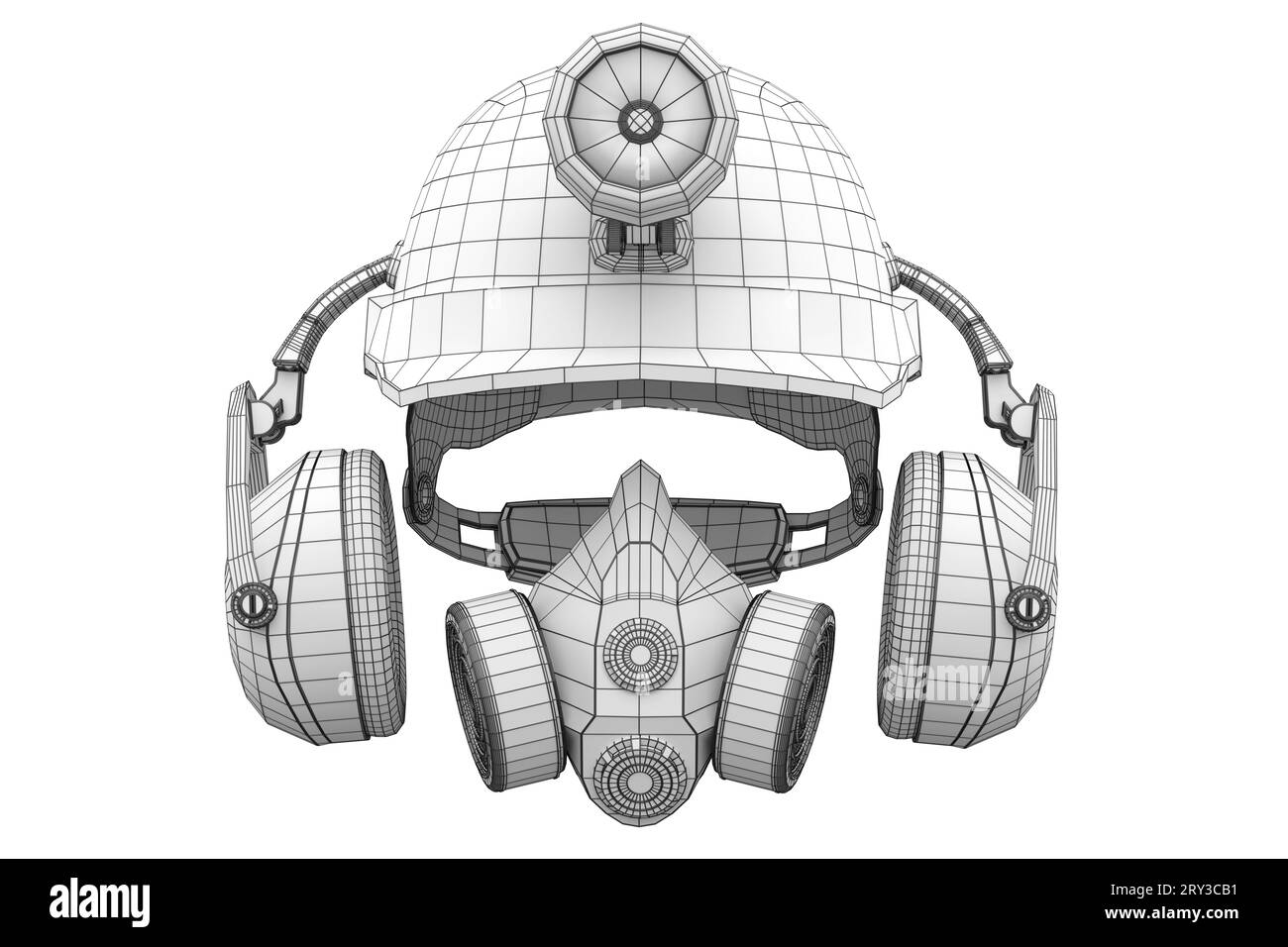 Safety helmet or hard cap and earphones muffs isolated on white ...