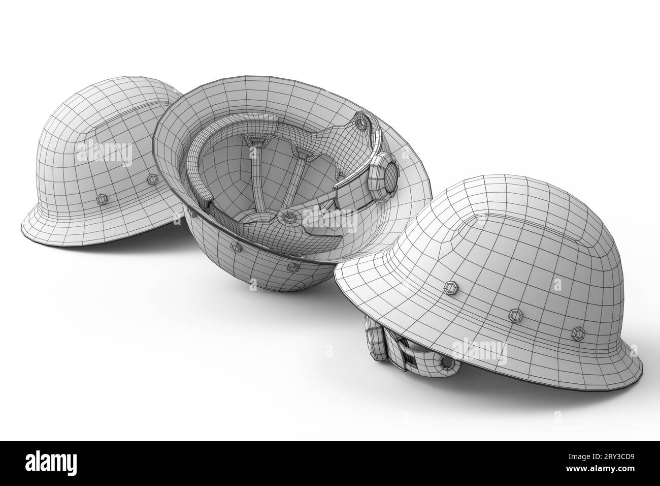 Set of safety helmet or hard cap isolated on white background. 3d ...