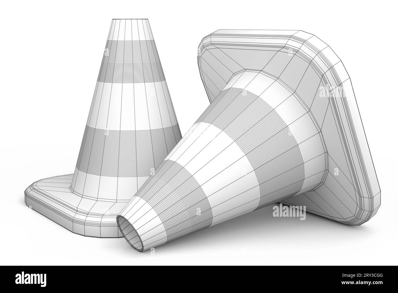 Set of traffic cones for under construction road work isolated on white ...