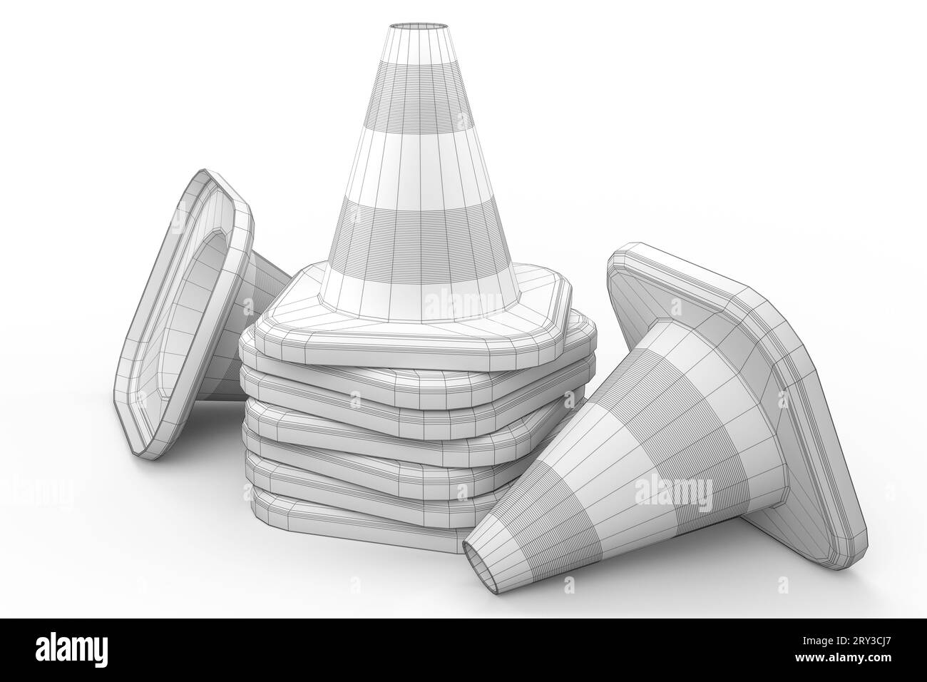 Set of traffic cones for under construction road work isolated on white ...