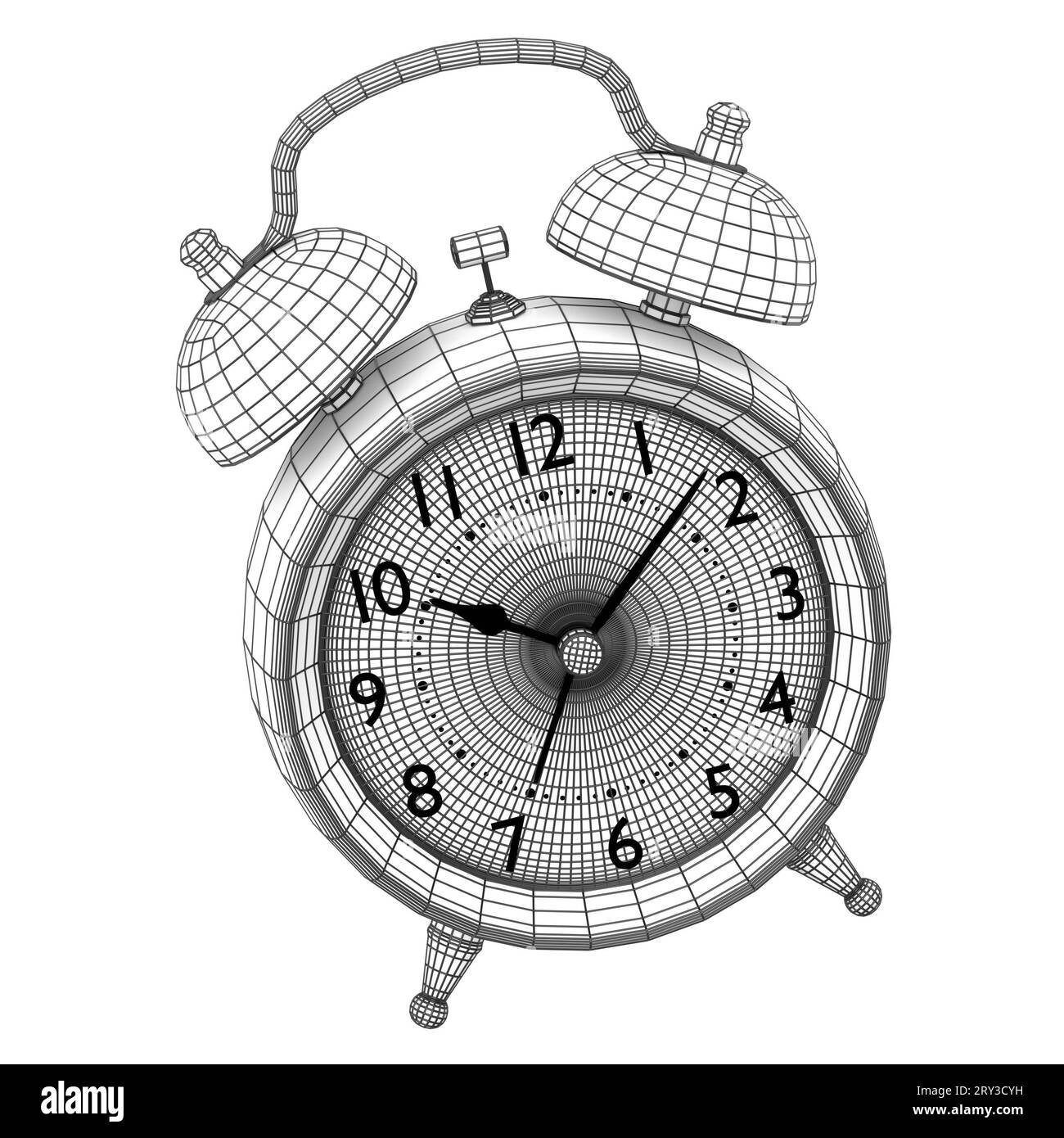 Vintage alarm clock on white background. 3d render concept of layers of ...
