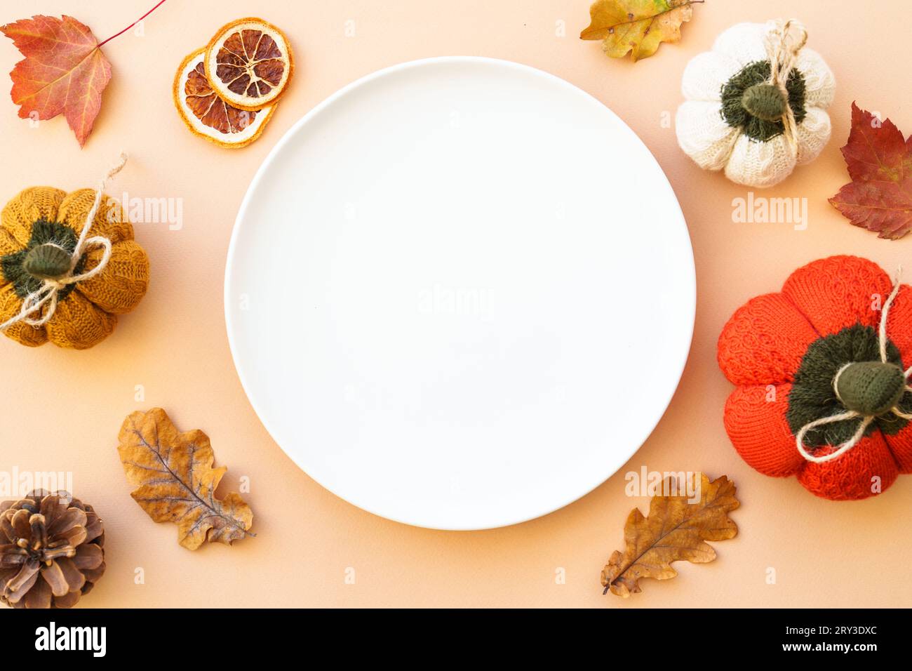 Autumn table setting on white background Stock Photo - Alamy