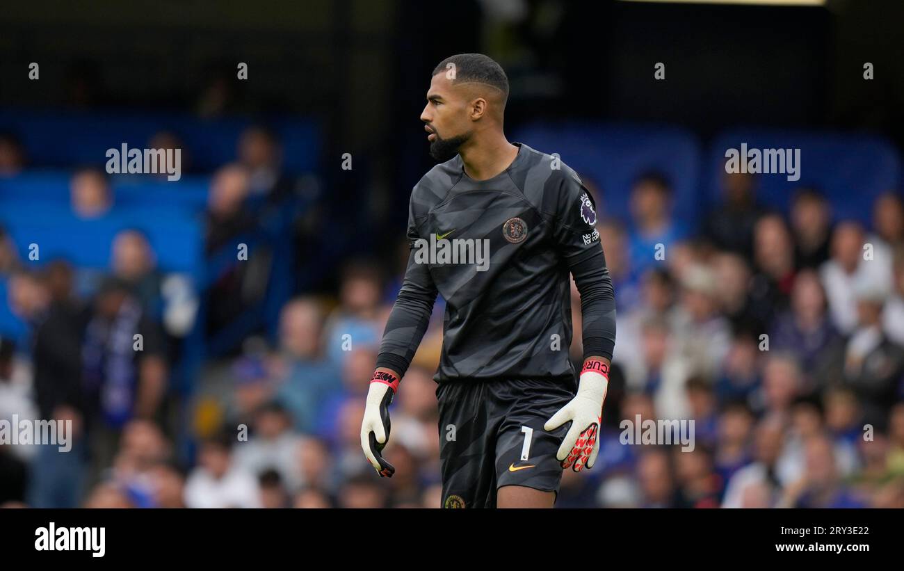 Chelsea's goalkeeper Robert Sanchez watches play during the English ...