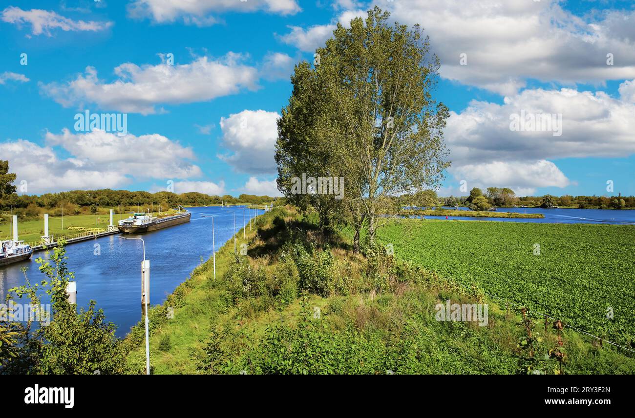 Beautiful scenic dutch countryside landscape with river Mass and lakes ...