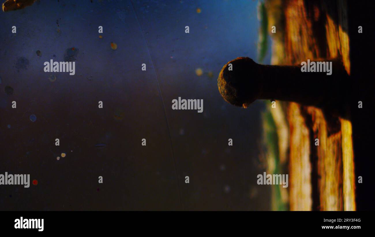 Antique window pane, wooden frame and latch with richly diffused ...