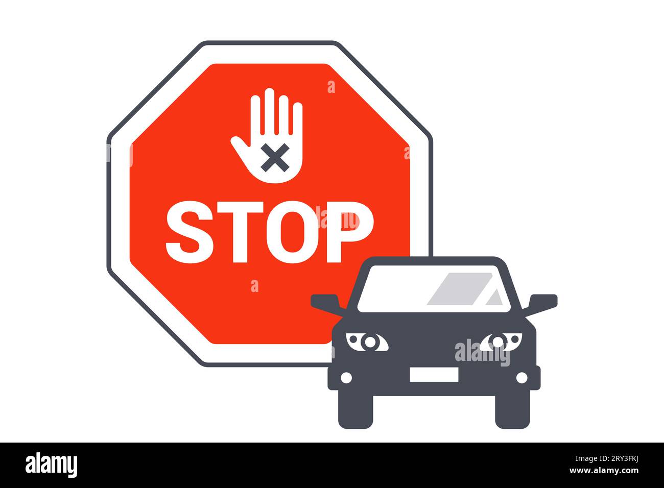 car stop sign. travel prohibited. flat vector illustration Stock Vector ...