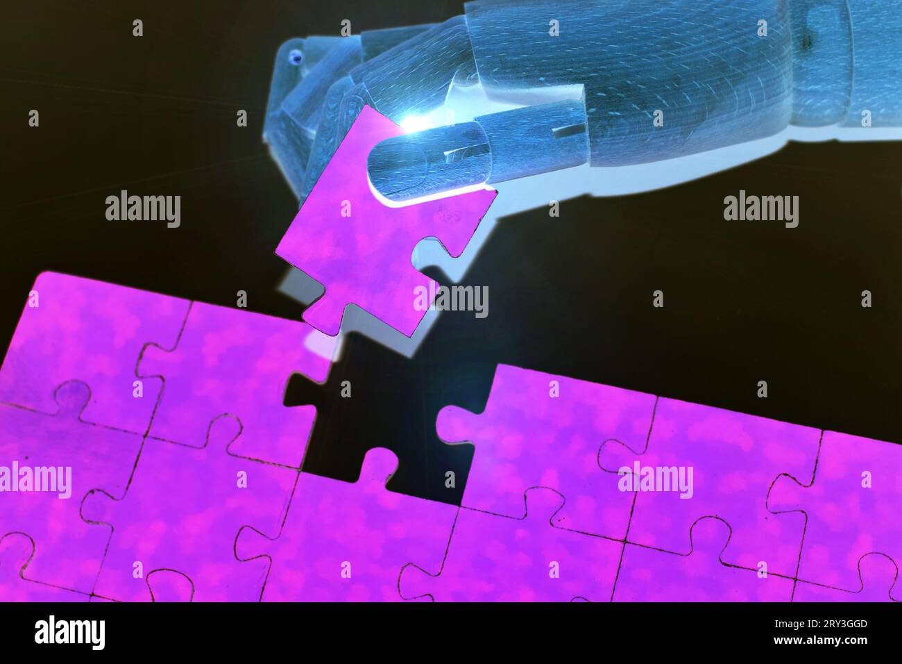 Close-up Of Robot Hand Holding a Jigsaw Puzzle Digital transformation ...
