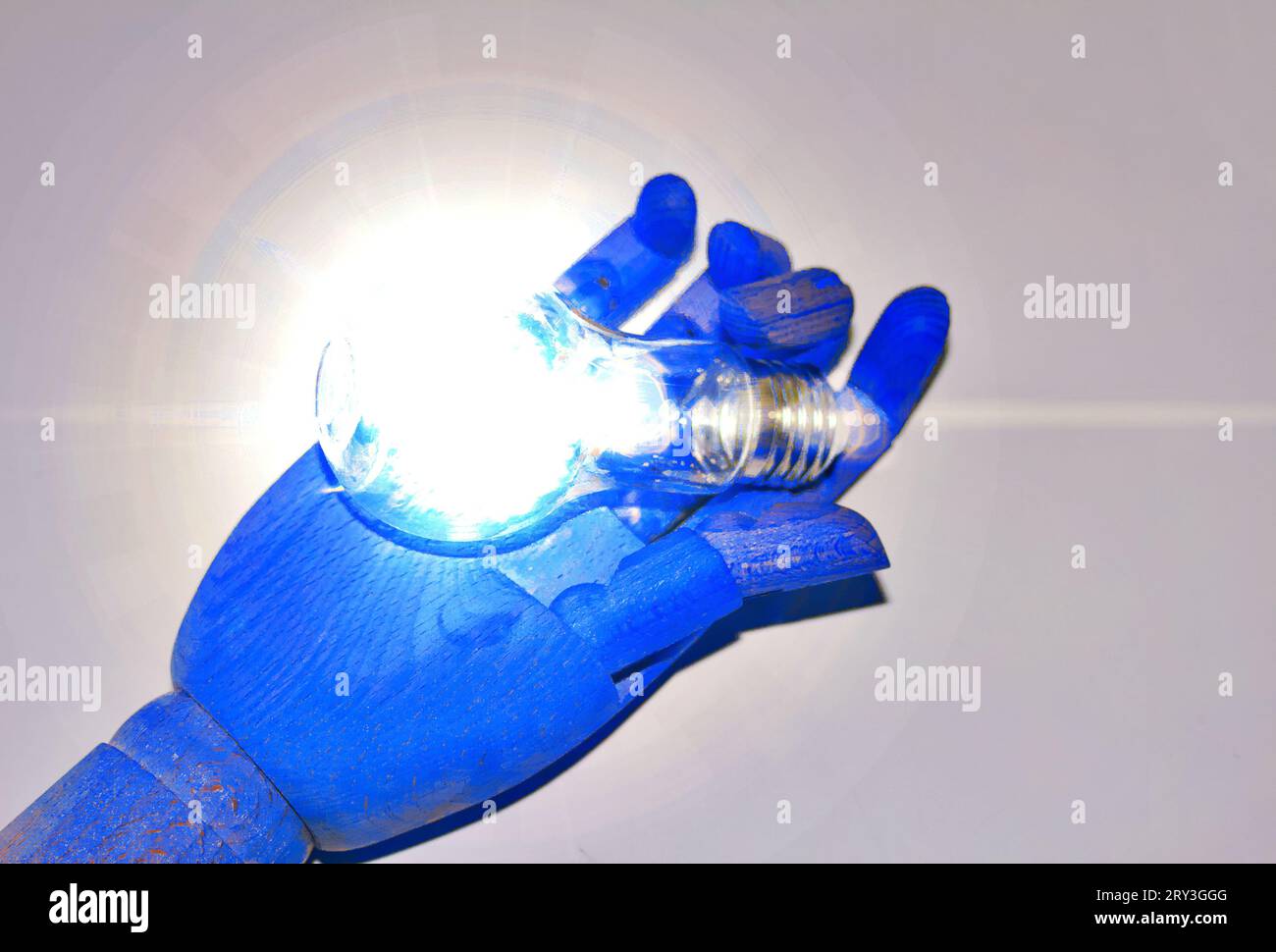 Robotic hand showing network connection bulb future technology new ...