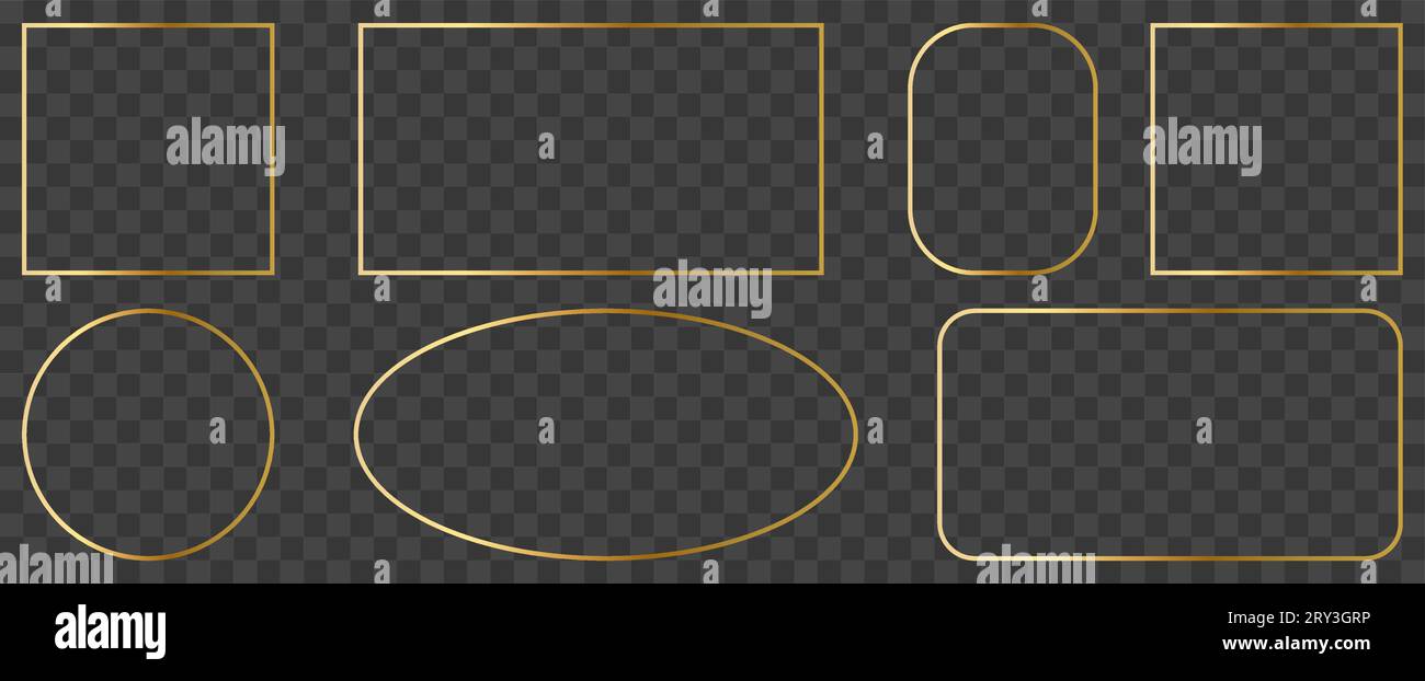 Set of gold shiny glowing frames set. Vector illustration isolated on ...