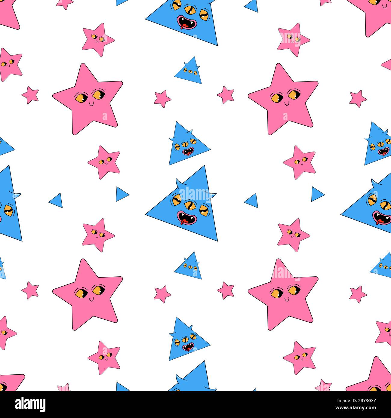 Geometric seamless psychedelic groovy pattern. different shapes. star ...