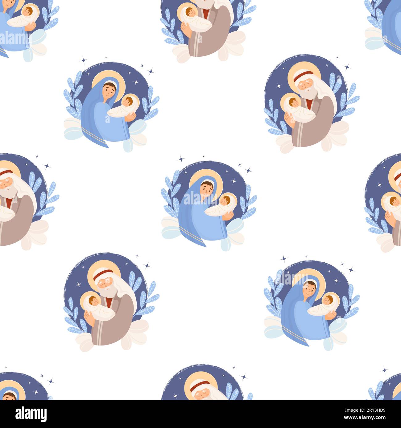 Christmas seamless pattern. Holy family. saint Virgin Mary and Joseph ...