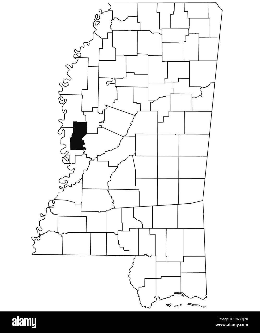 Map of Sharkey County in Mississippi state on white background. single ...