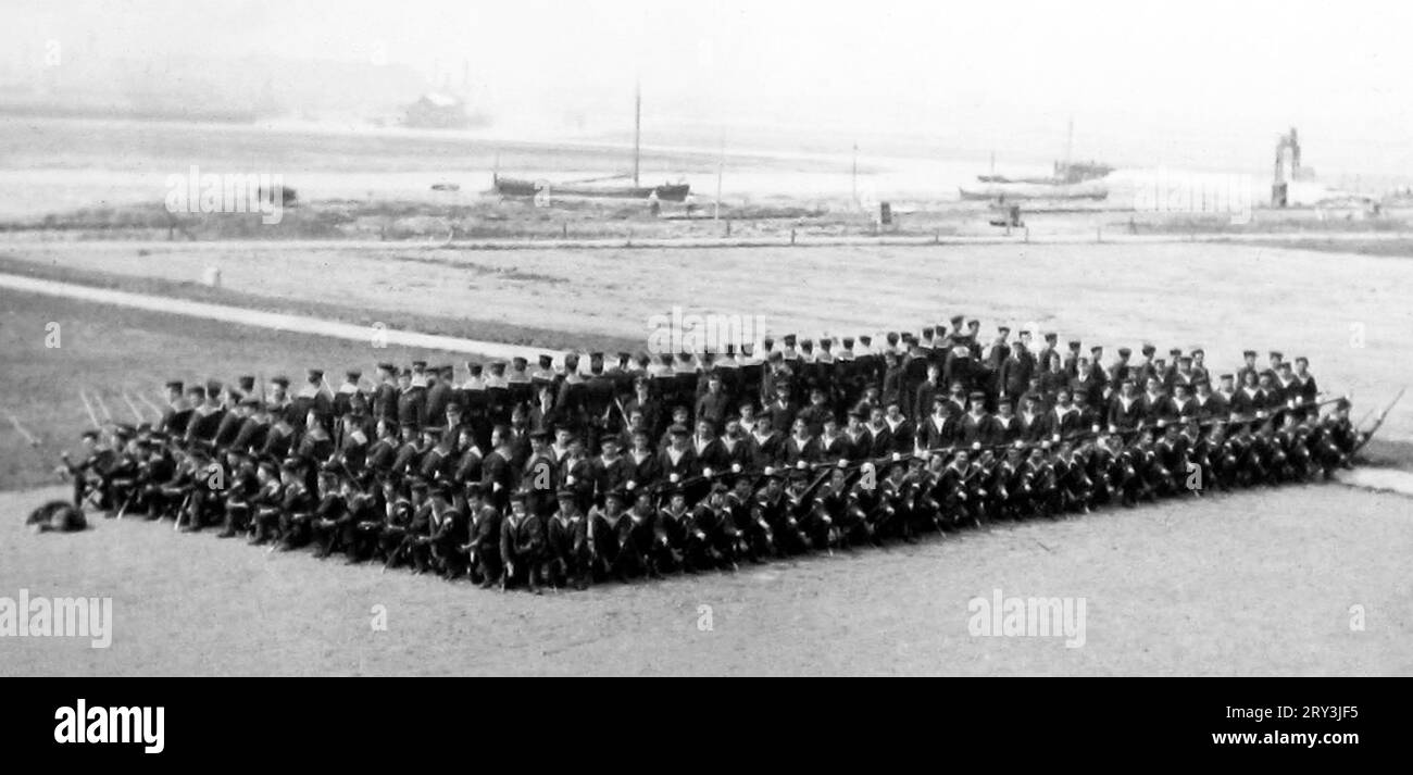 Royal Navy sailors forming a defensive square, Victorian period Stock ...