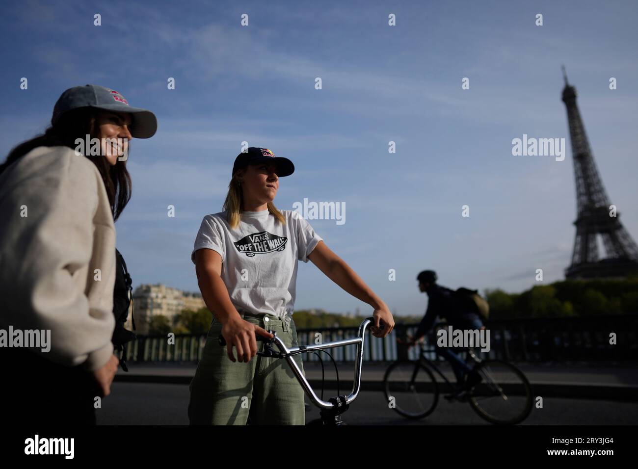 BMX riders Lara Lessmann of Germany, center, and Nikita Ducarroz of ...