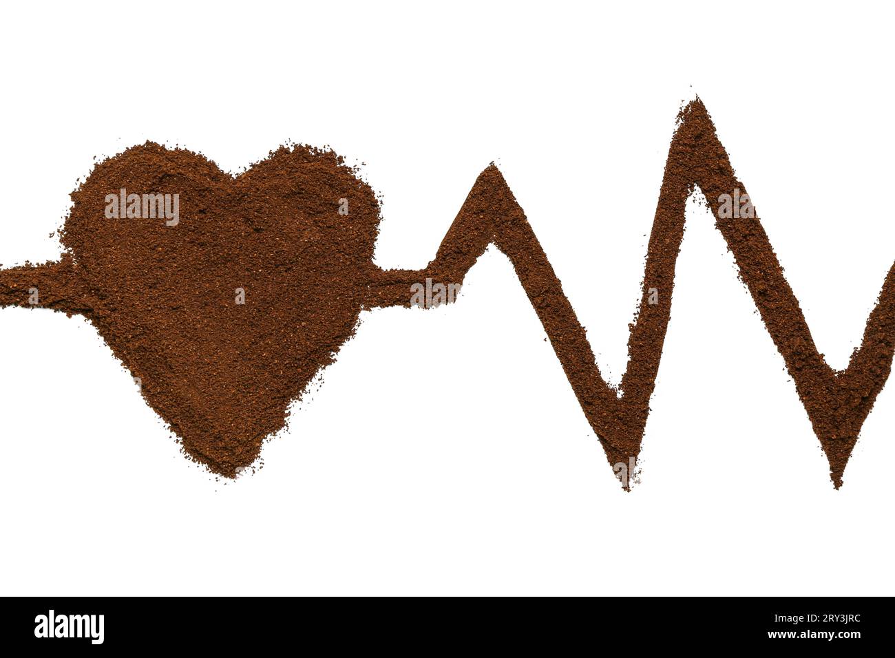 Heart and cardiogram made of coffee powder isolated on white background ...