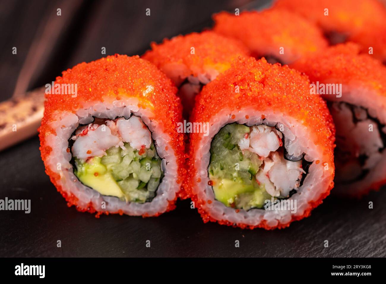 California sushi roll with crab, avocado, cucumber and tobiko caviar ...