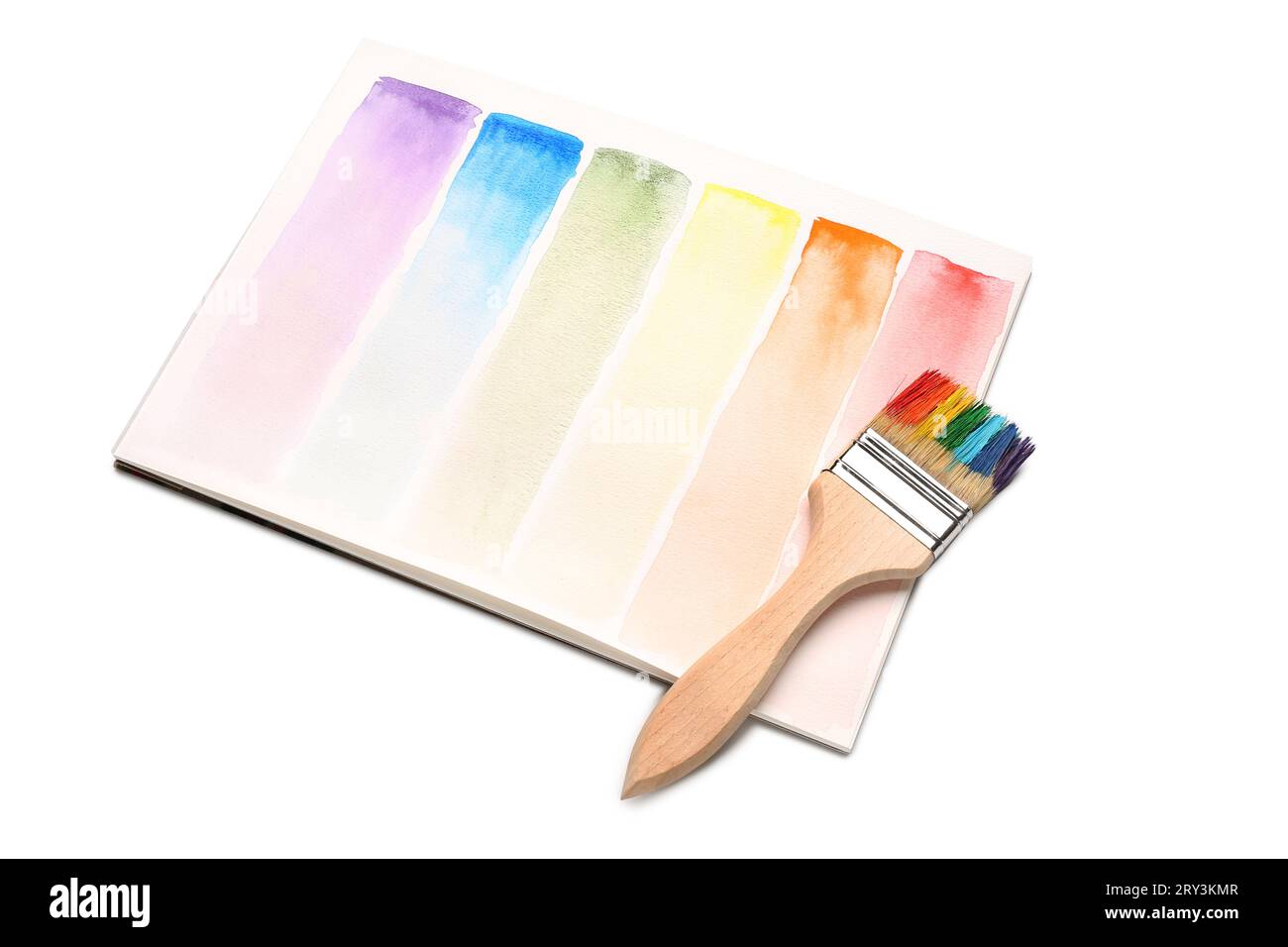 Brush and paper sheet with paints strokes on white background Stock ...