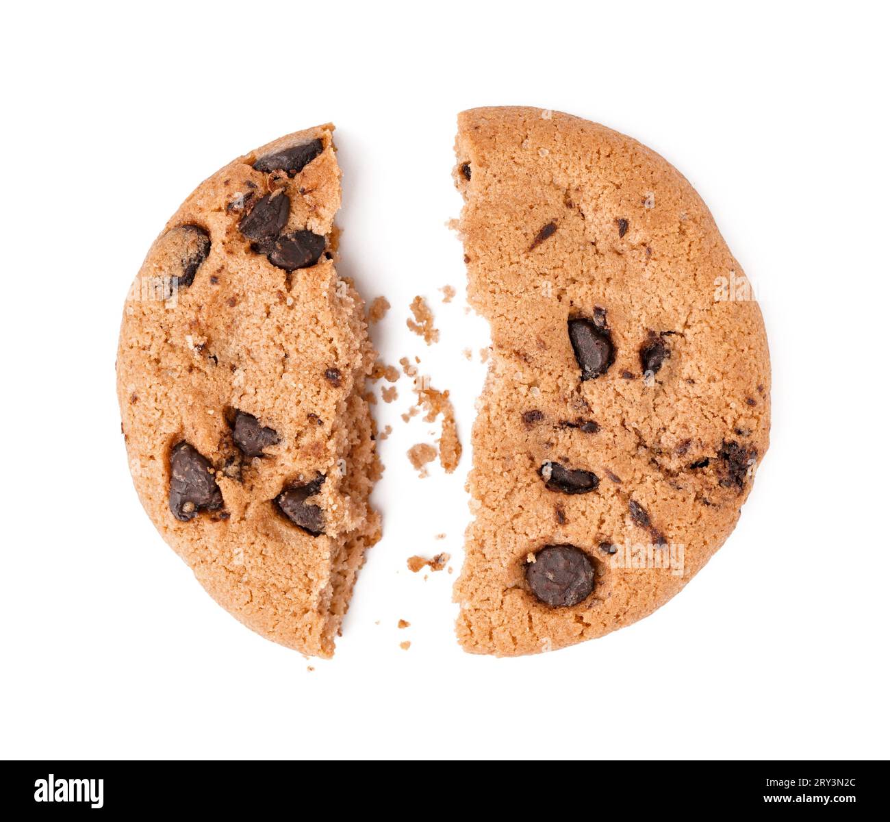 Broken tasty cookie with chocolate chips on white background Stock ...