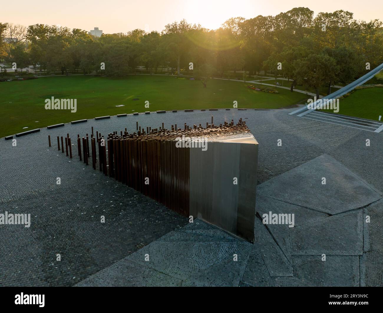 Aerial photo shows the memorial of the 1956 revoultion in the Public ...