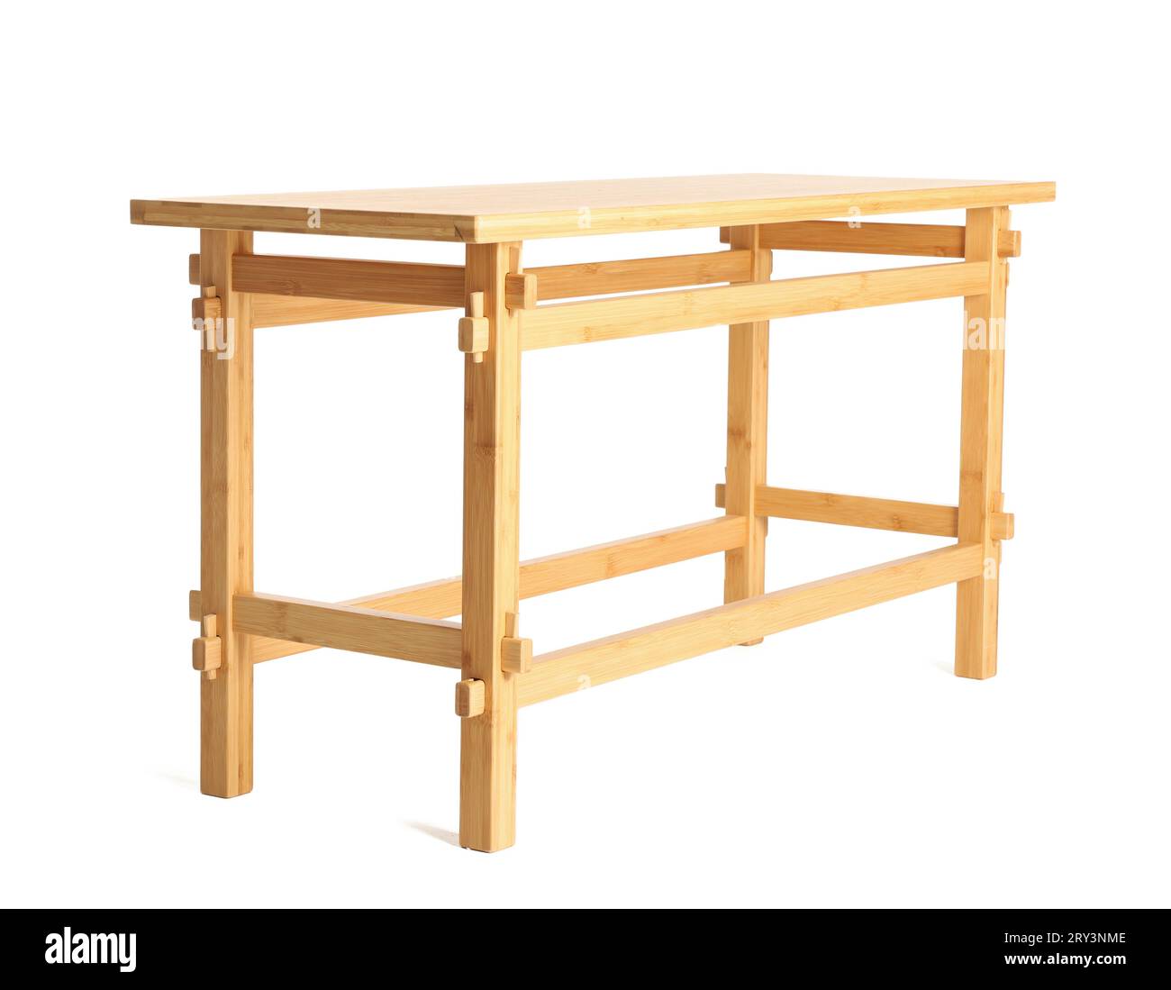 Rectangular simple wooden table on white background Stock Photo - Alamy