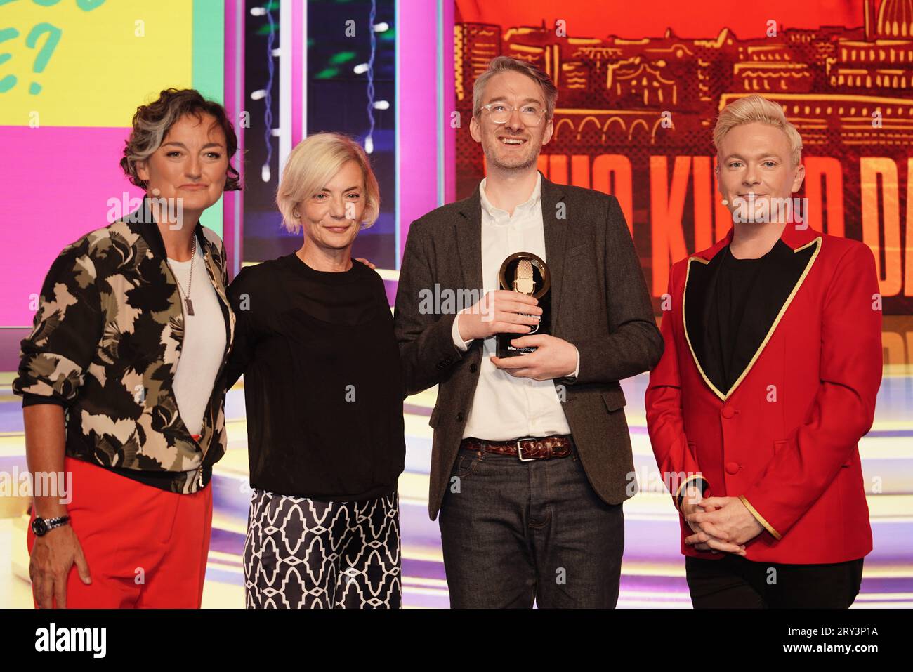 Hosts Stephen Bailey (right) and Zoe Lyon with the winners of the Best ...