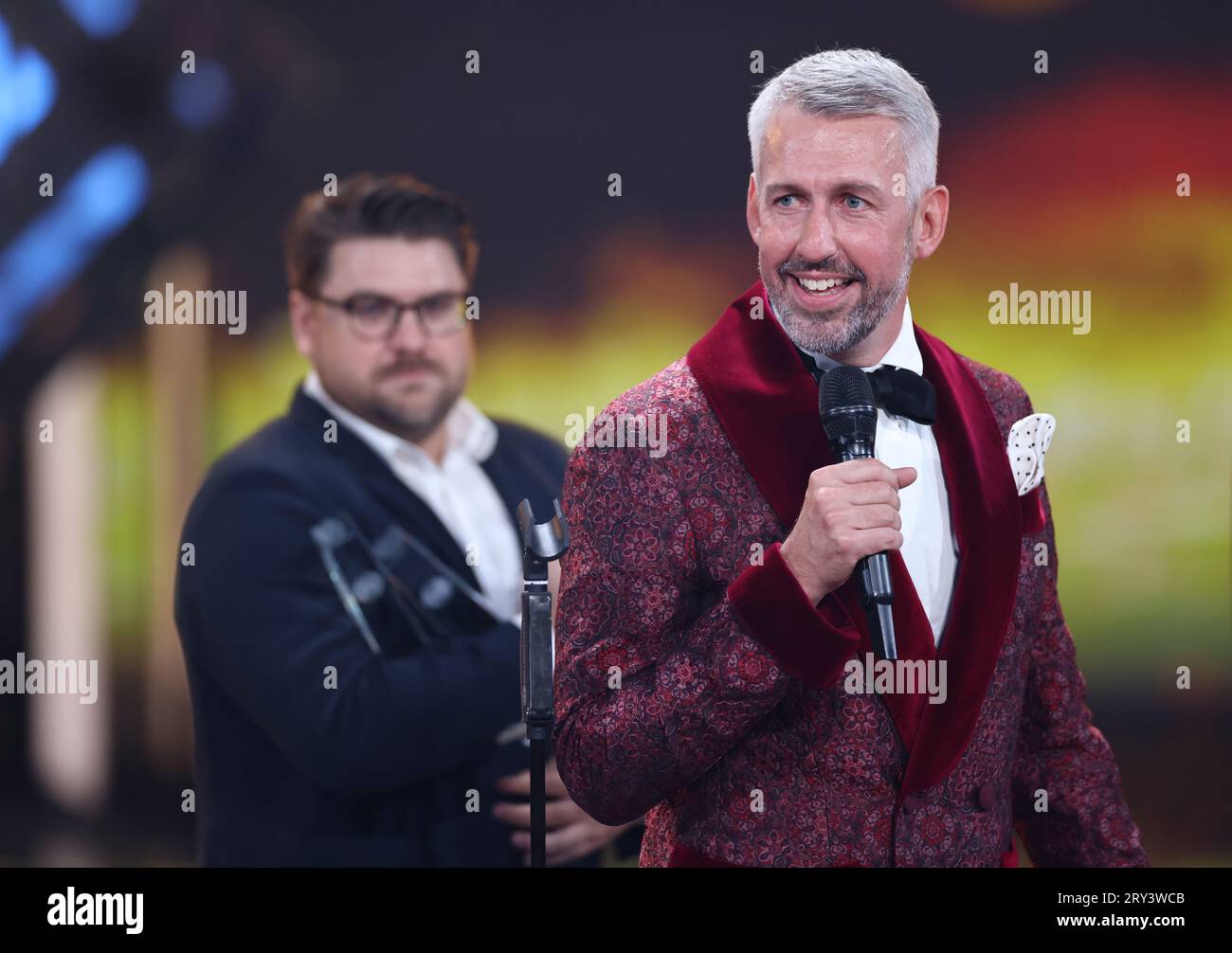 Cologne, Germany. 28th Sep, 2023. Host Sebastian Pufpaff talks about ...