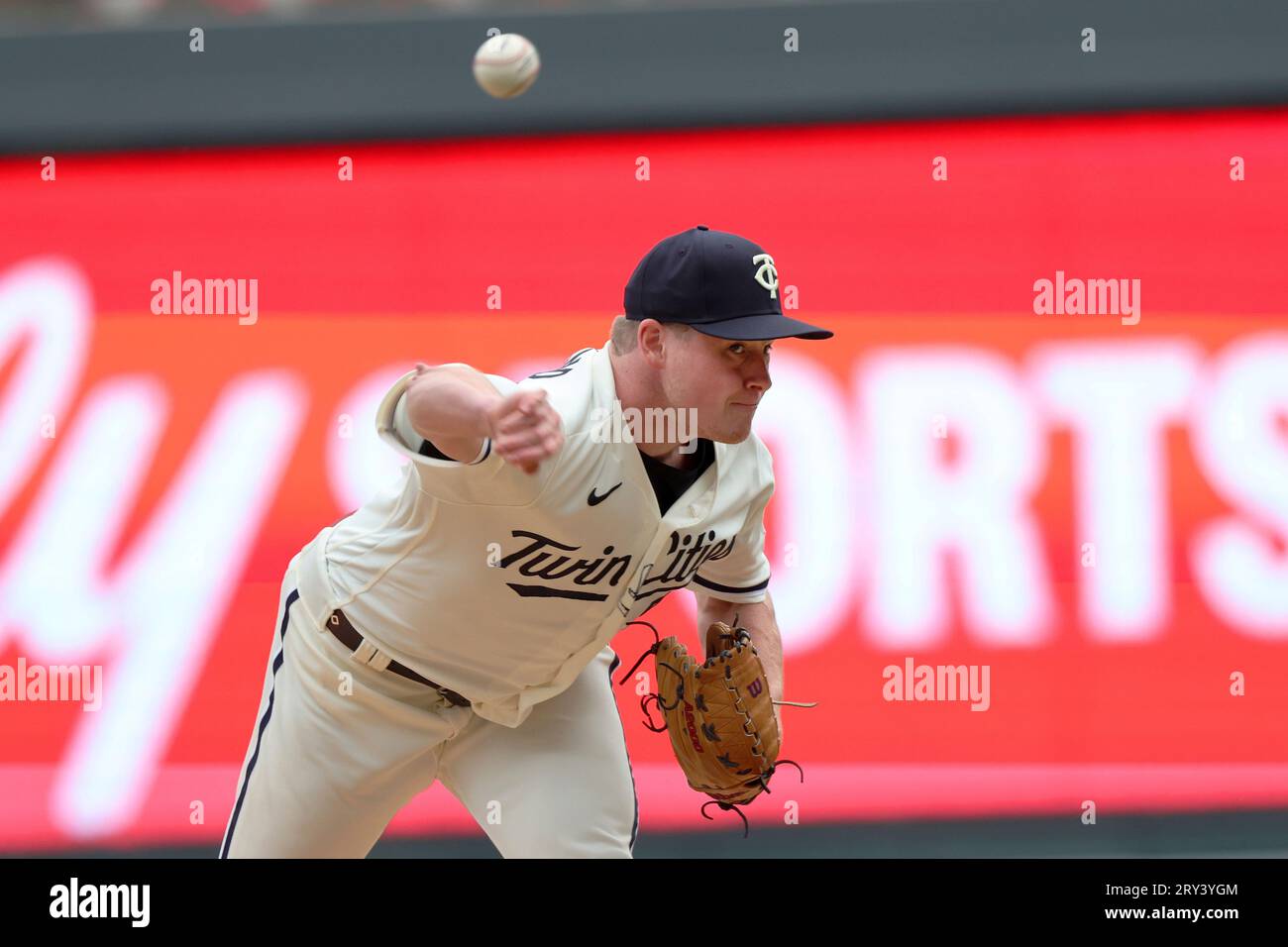 Minnesota Twins pitcher Louie Varland delivers during the ninth inning ...