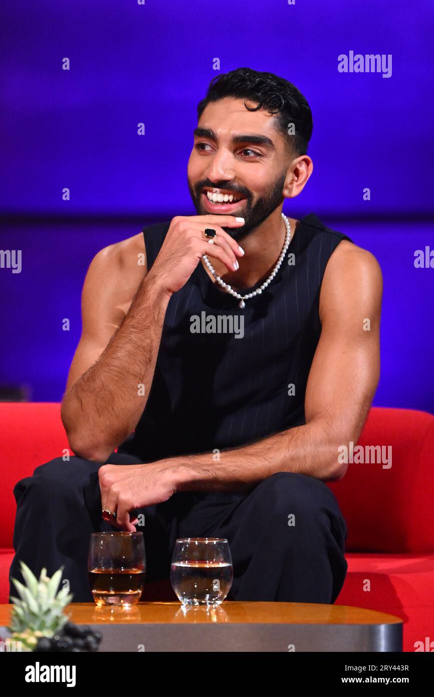 EDITORIAL USE ONLY Mawaan Rizwan during filming for the Graham Norton Show at BBC Studioworks 6 ...